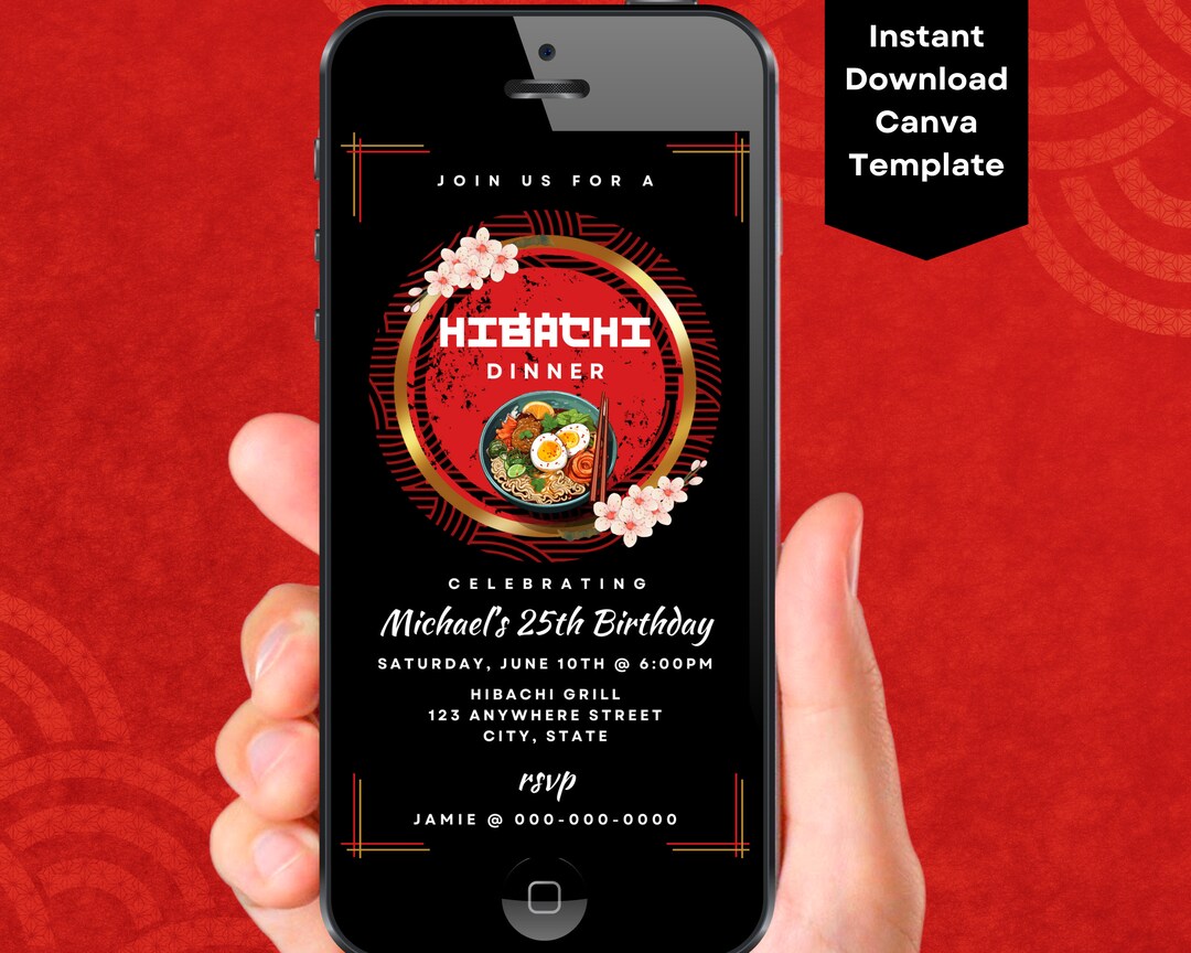 Hibachi Dinner Invitation Template, Hibachi Birthday Dinner Party ...