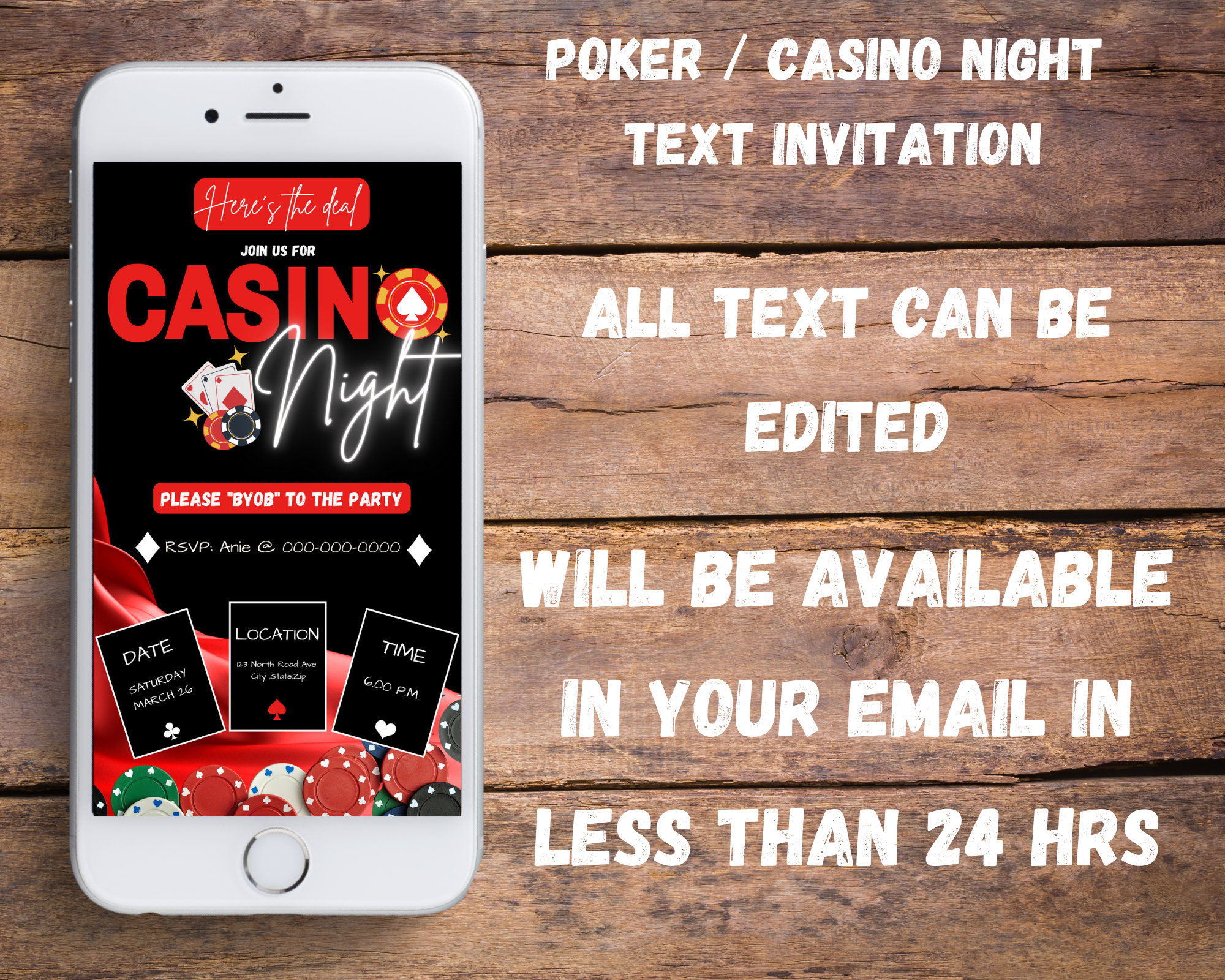 Poker Night Evite Invite, Game Night Invitation, Editable Poker Night ...
