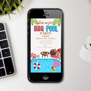 Editable BBQ Pool Party Invitation, BBQ Pool Birthday Party,backyard ...