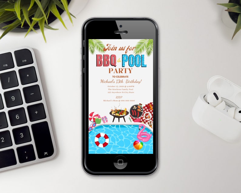 Editable BBQ Pool Party Invitation, BBQ Pool Birthday Party,backyard ...