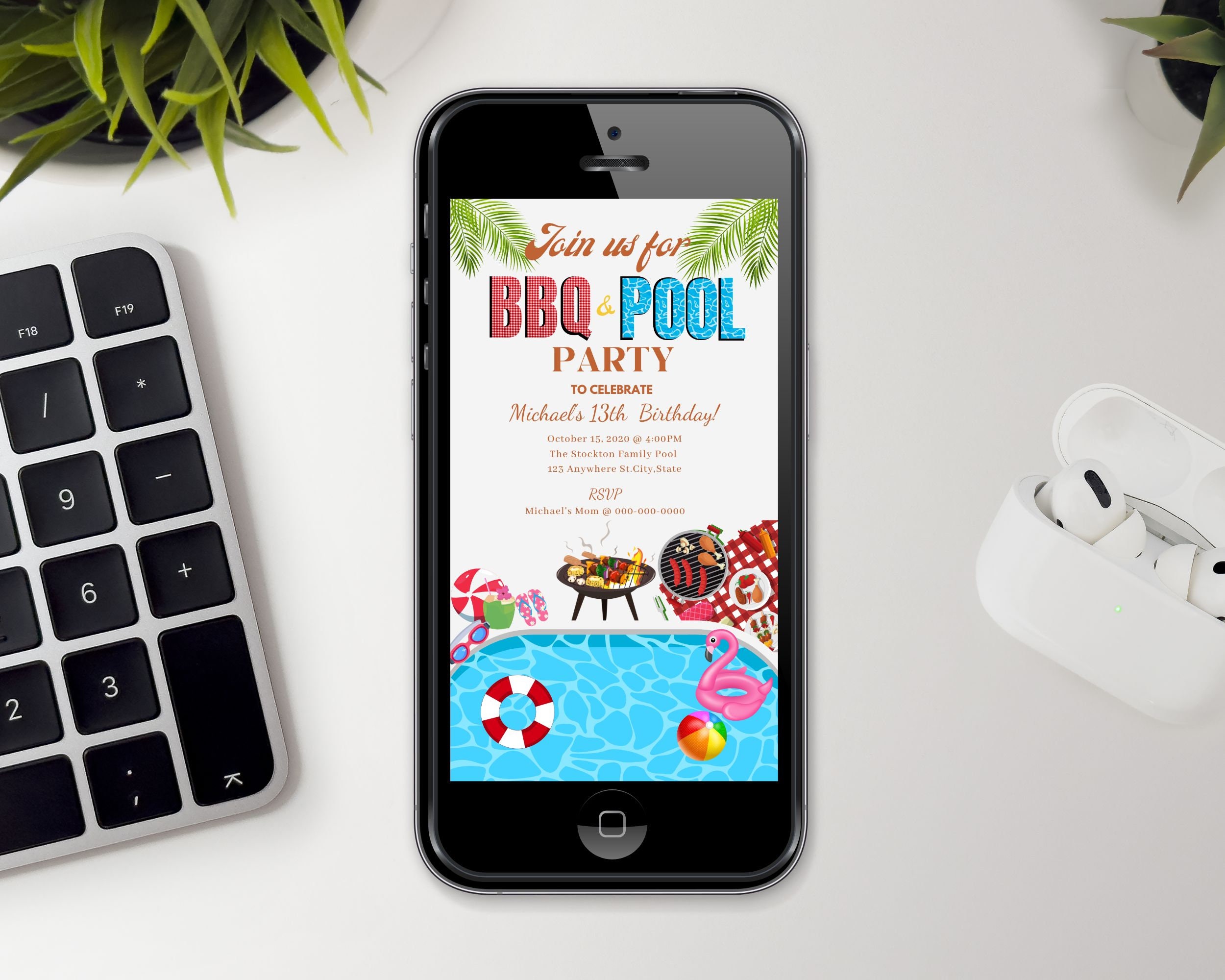 Editable BBQ Pool Party Invitation, BBQ Pool Birthday Party,backyard ...