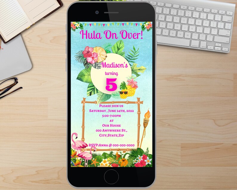 Hula on Over Birthday Party Invite, Aloha Birthday Invitation, Tropical ...