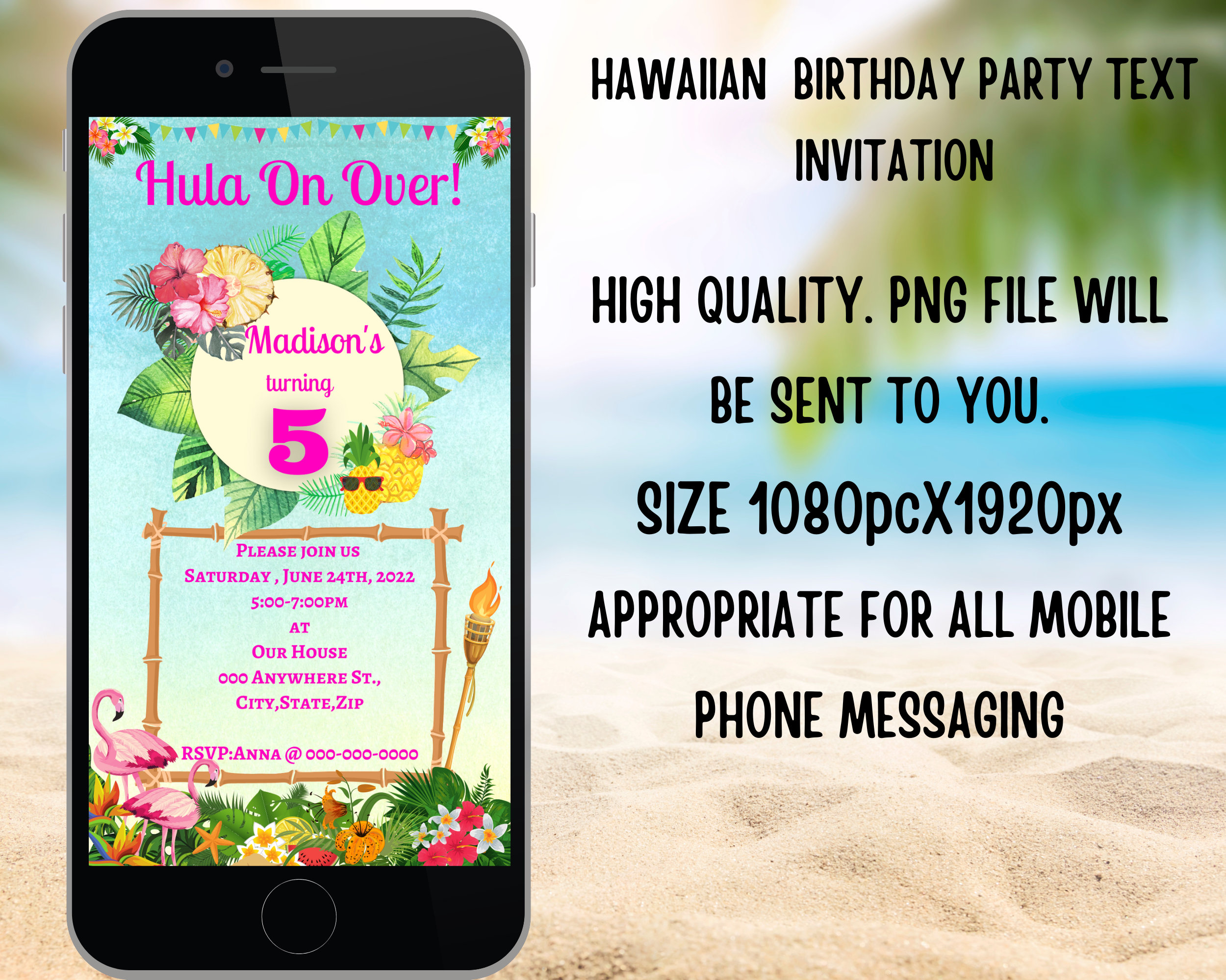 Hula on Over Birthday Party Invite, Aloha Birthday Invitation, Tropical ...
