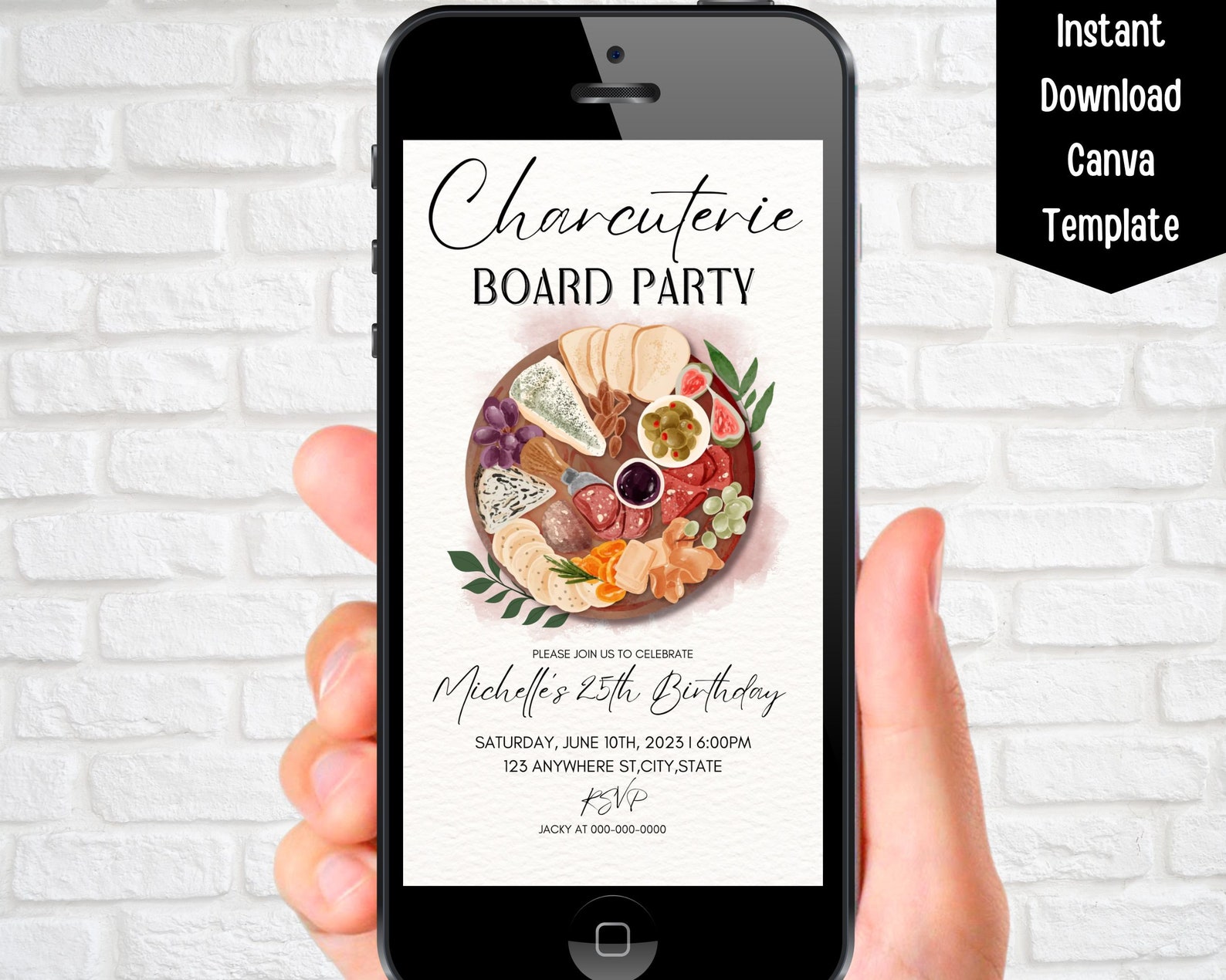Editable Charcuterie Board Party Invitation Canva Template, Charcuterie ...