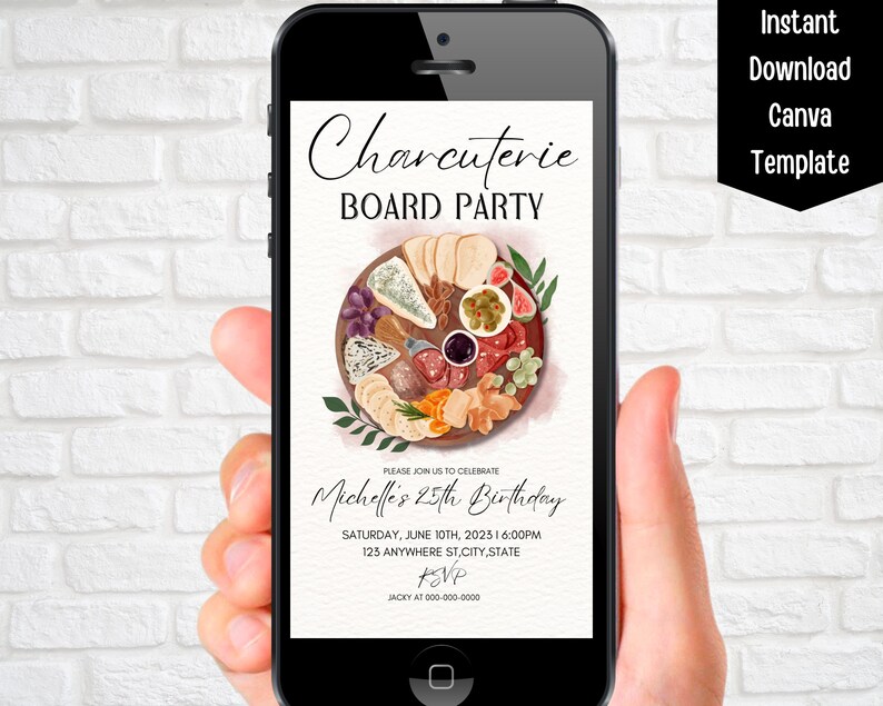 Editable Charcuterie Board Party Invitation Canva Template, Charcuterie ...