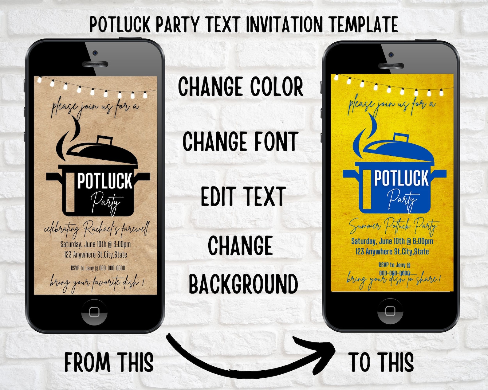 Editable Potluck Invitation Canva Template Potluck Party Invitation ...