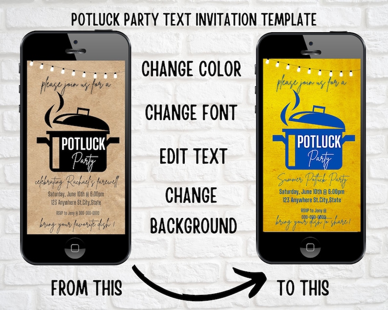 Editable Potluck Invitation Canva Template Potluck Party Invitation ...
