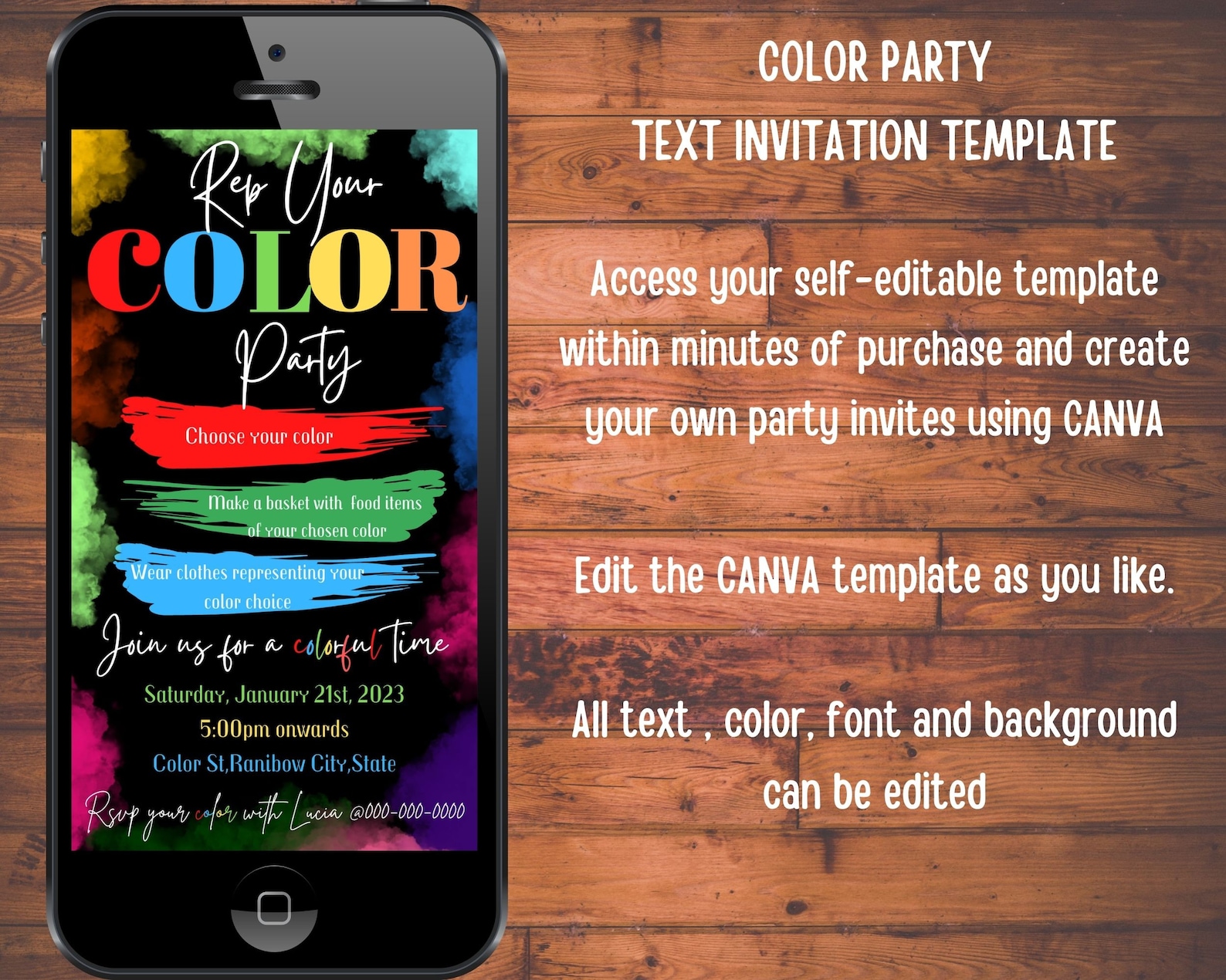 Color Party Invitation Editable Template Online Rainbow - Etsy