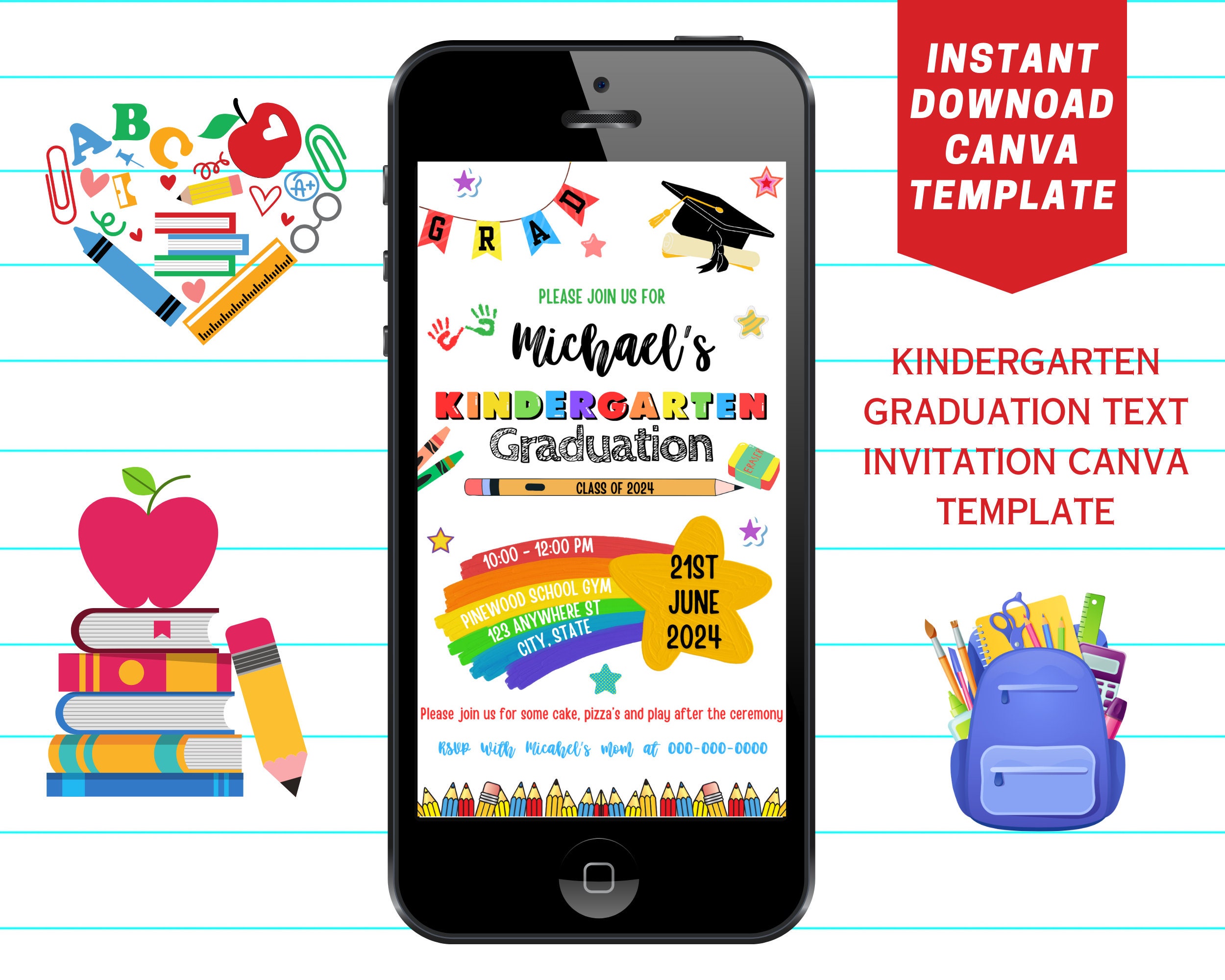 Editable Kindergarten Graduation Invitation Template, Kindergarten ...