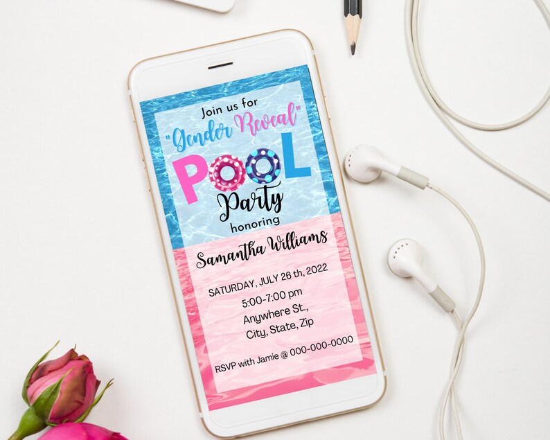 Digital Pool Party Gender Reveal Animated Invite Pool Party - Etsy