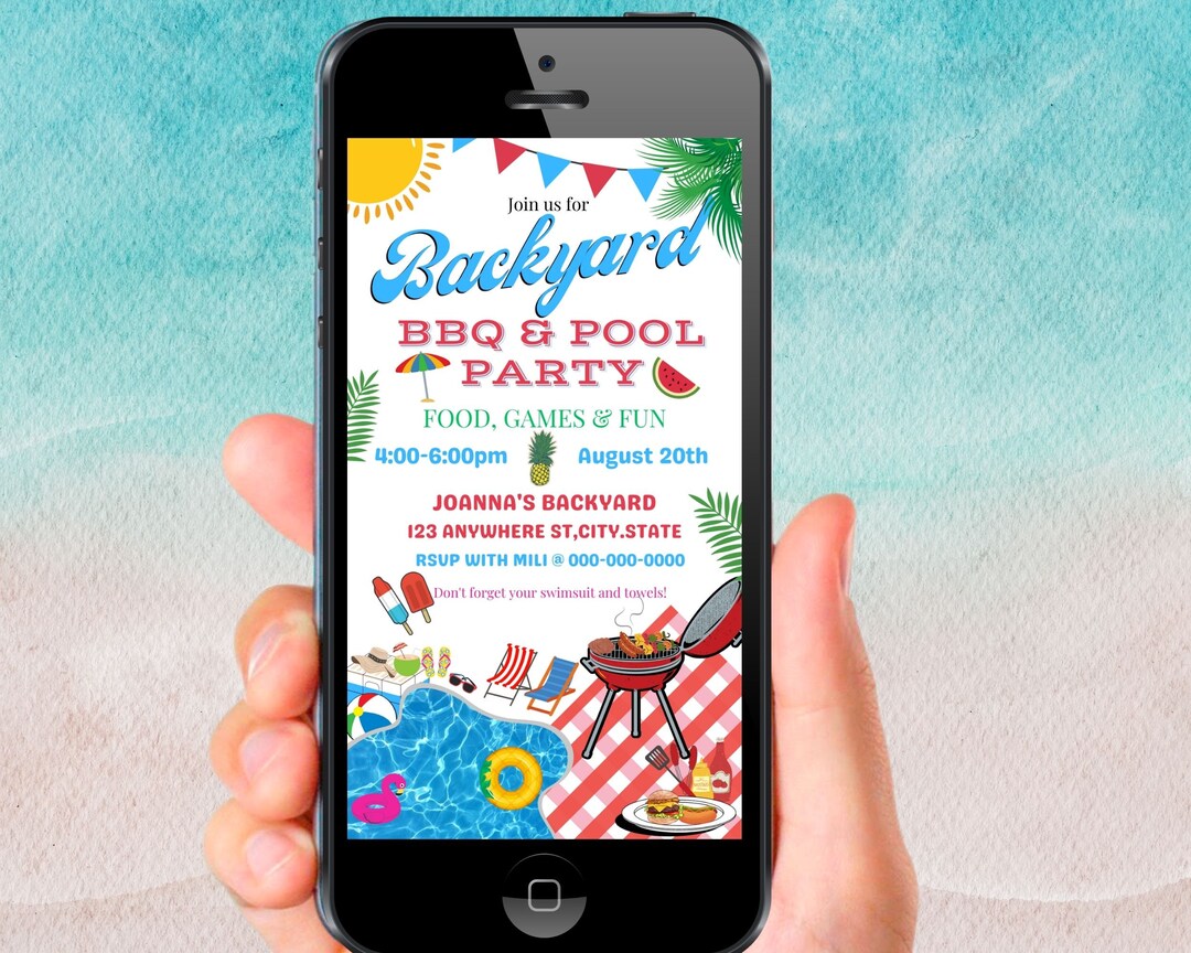 BBQ and Pool Party Invitation Canva Template, Editable Instant Download ...