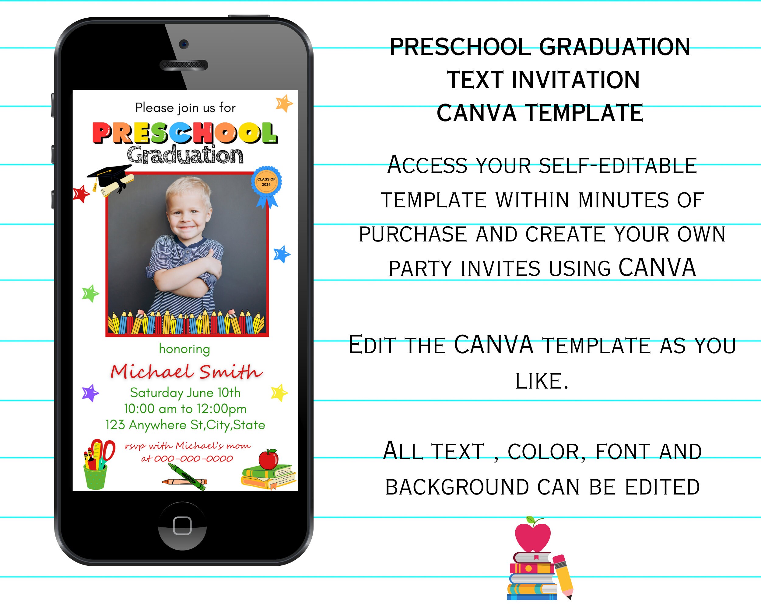 Editable Preschool Graduation Invitation Template, Prek Graduation ...