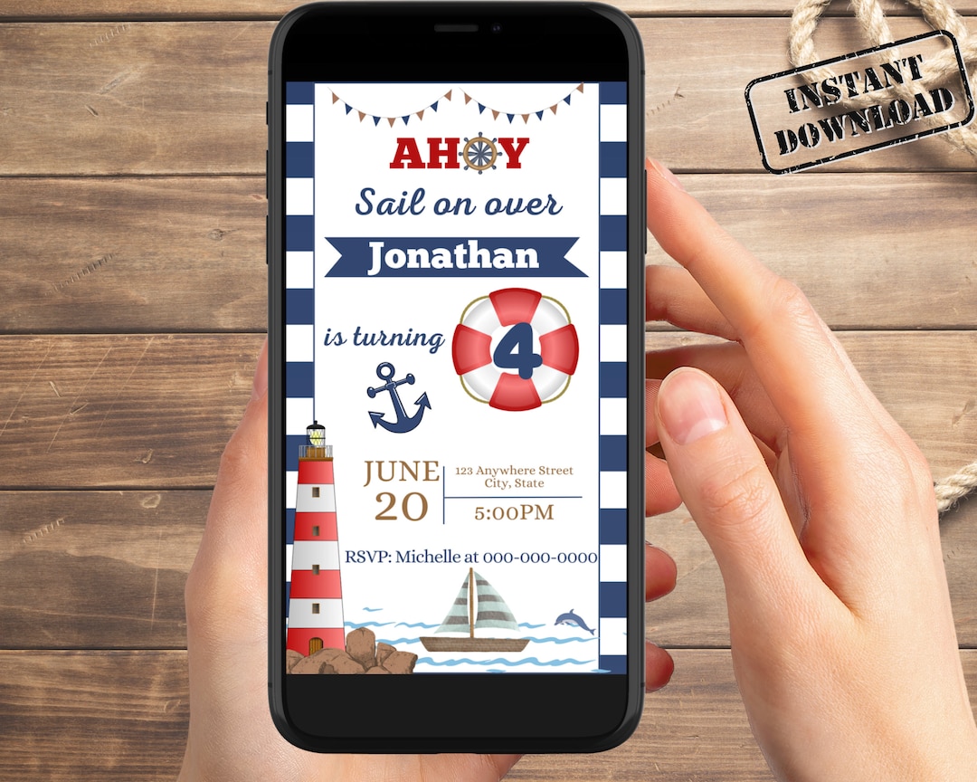 Nautical Electronic Invitation Canva Template, Nautical Party, Ahoy ...
