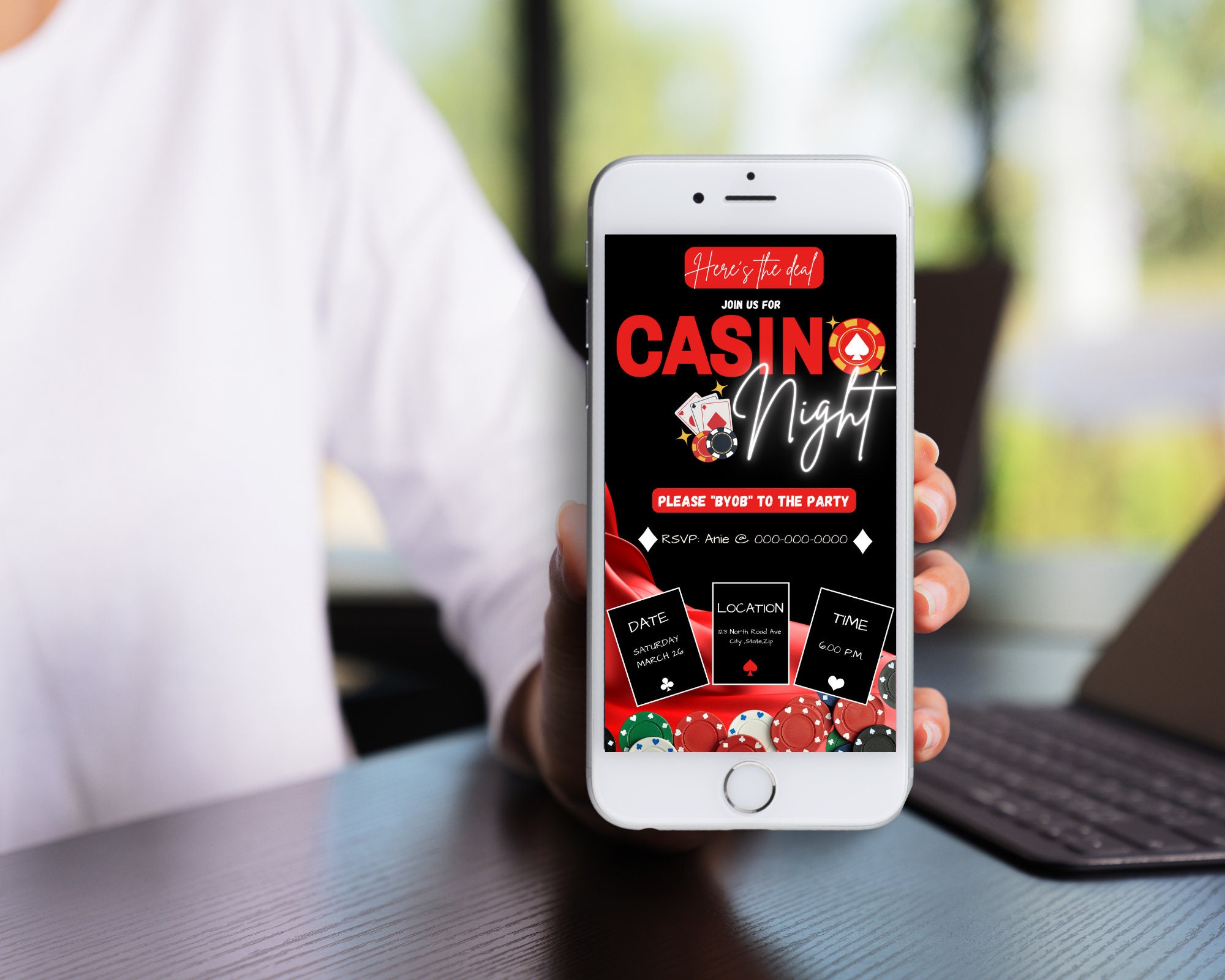 Poker Night Evite Invite, Game Night Invitation, Editable Poker Night ...