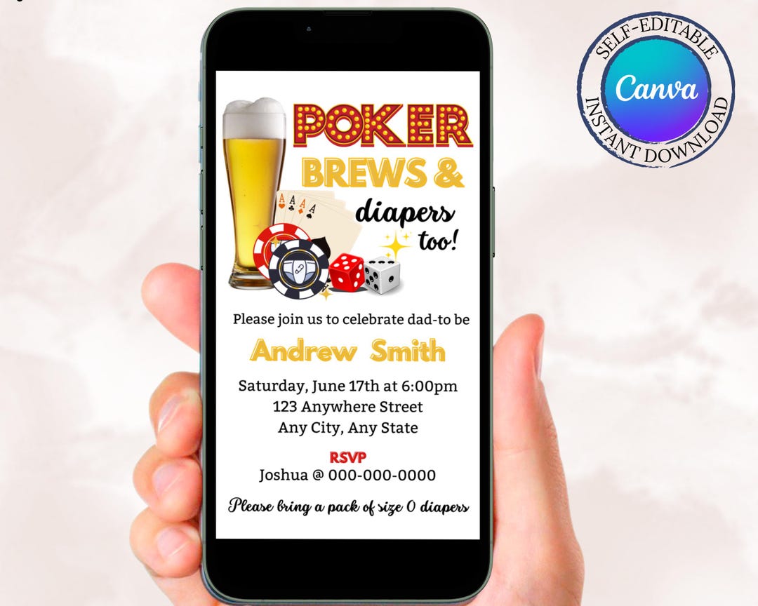 Poker Diaper Party Invite for Men, Poker Brews and Diaper Baby Shower ...