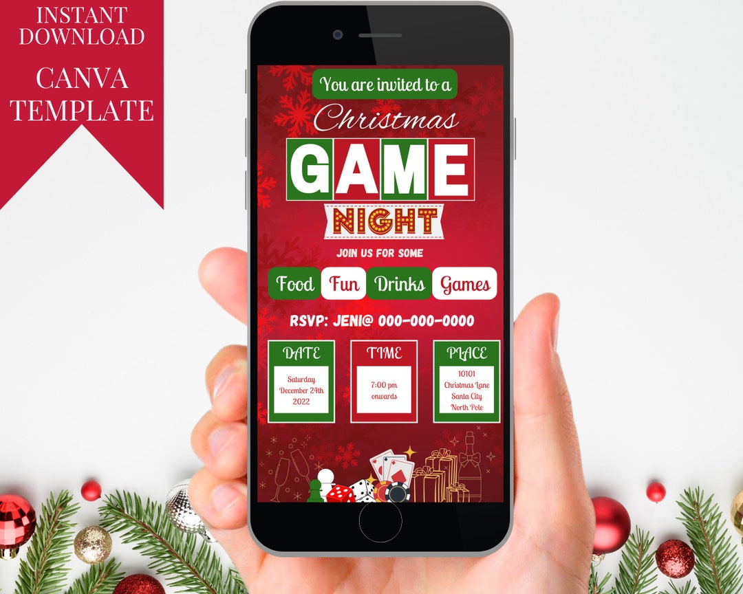 Digital Christmas Game Night Invitation Template, Christmas Game Night ...
