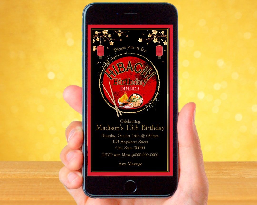 Hibachi Birthday Dinner Party Invitation, Japanese Theme Invite ...