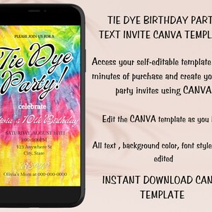 Tie Dye Party Digital Invitation Template Rainbow Editable Instant ...