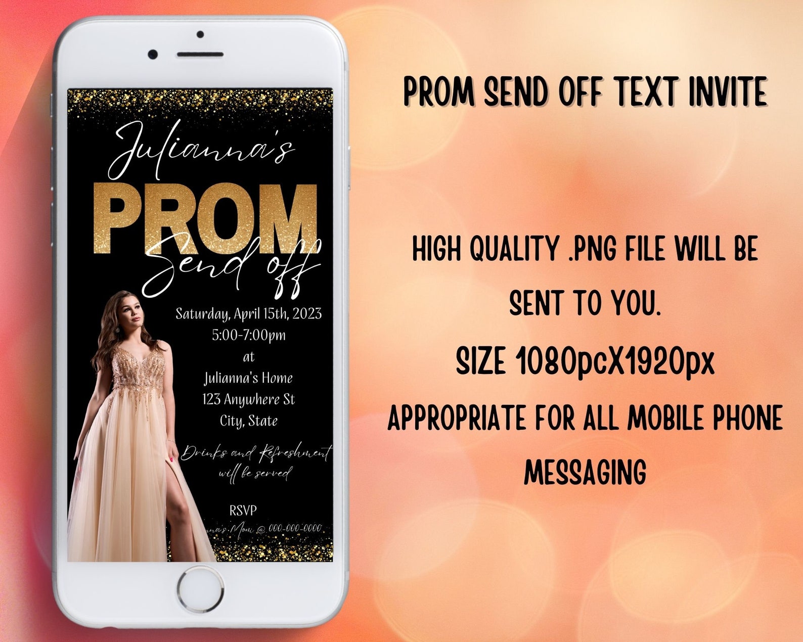 PROM Send off Invite Mobile Text, Prom Night Send off Party Text Invite ...