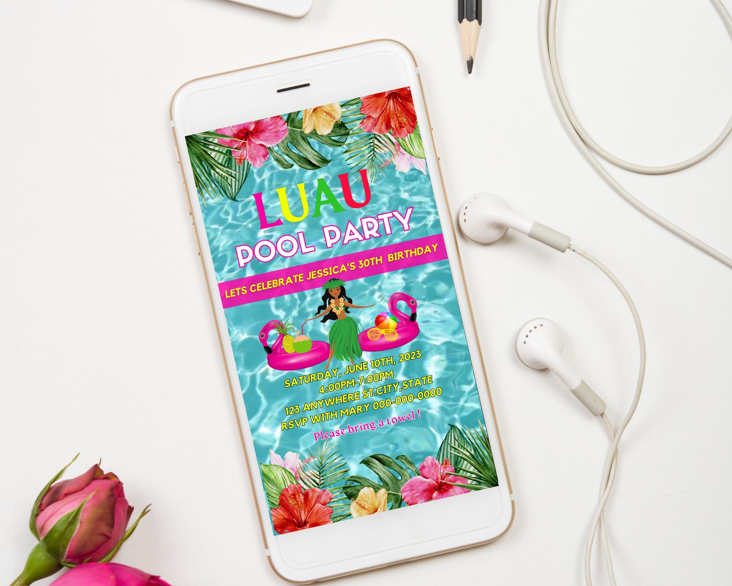 Luau Pool Party Invitation Invitaciones de cumpleaños tropicales, Aloha ...