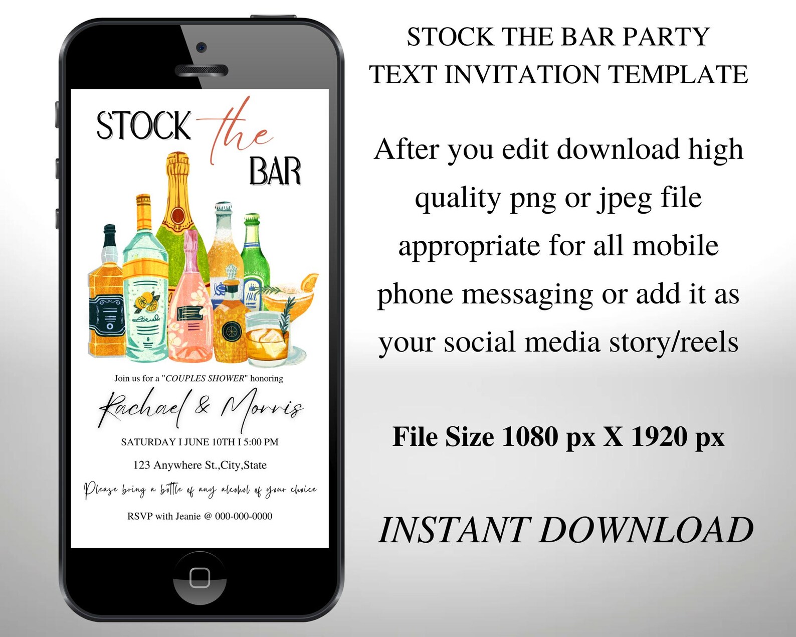 Stock the Bar Invitation, Couples Shower Invitation Canva Template, Co ...