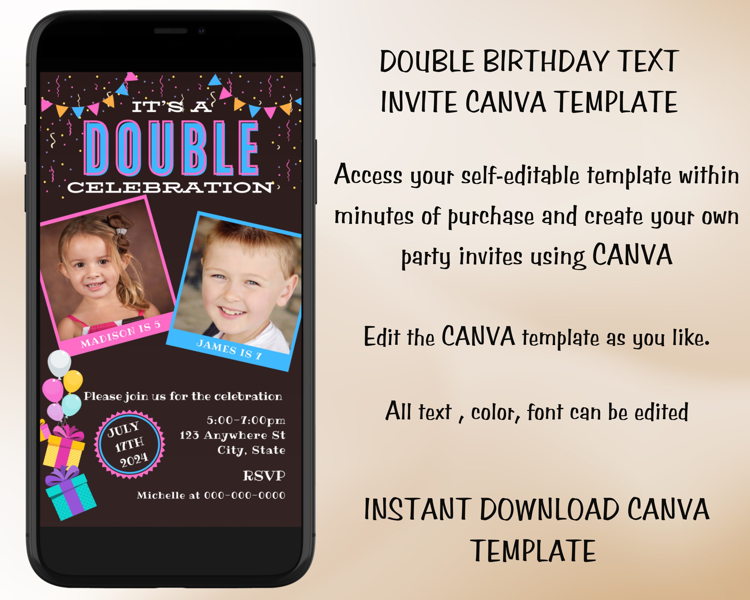 Editable Double Celebration Invitation, Joint Birthday Invitation ...
