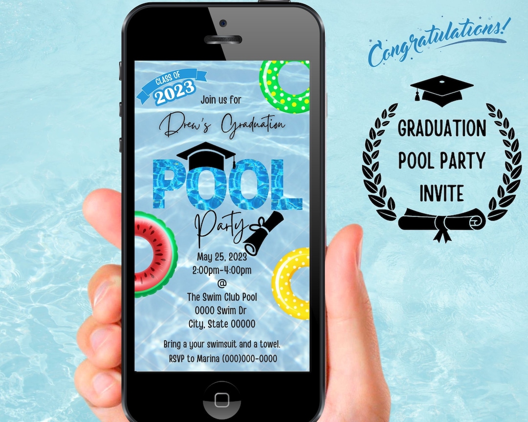 Graduation Pool Party, Animated Graduation Pool Party Invite, Class of ...