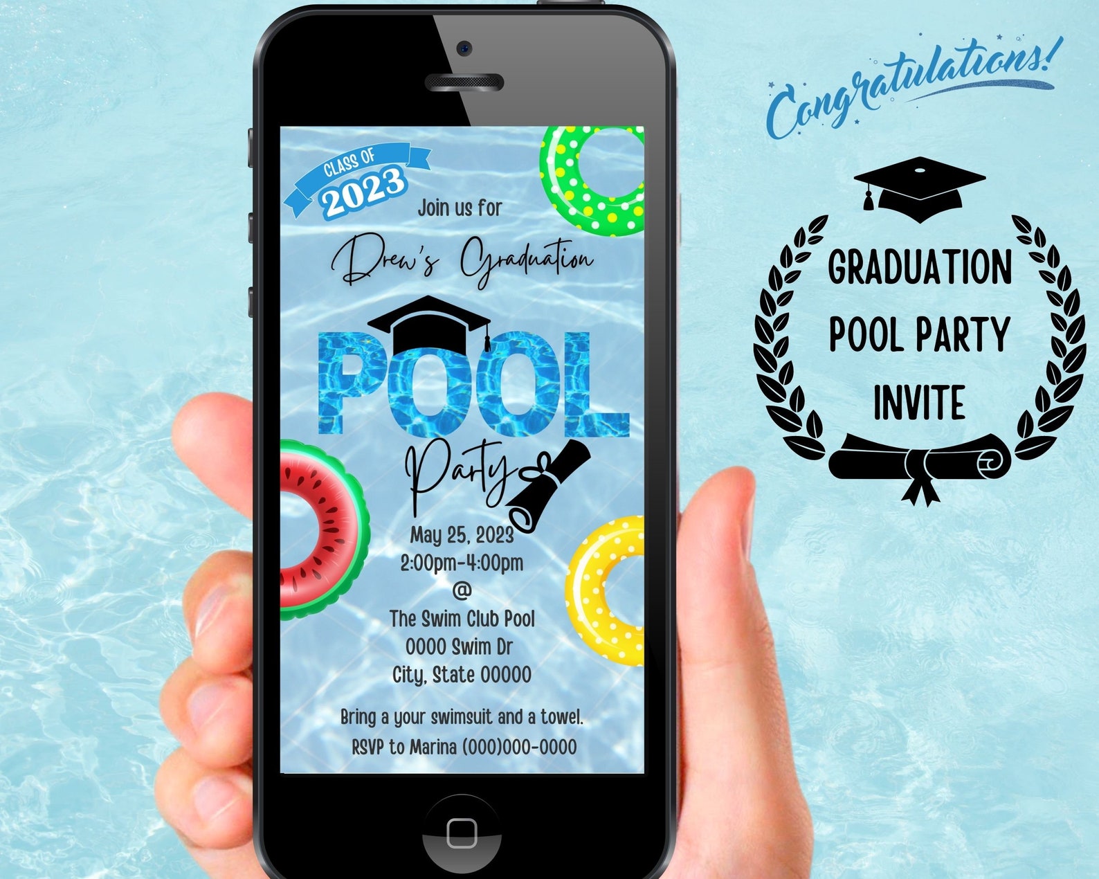 Graduation Pool Party Animated Graduation Pool Party Invite - Etsy