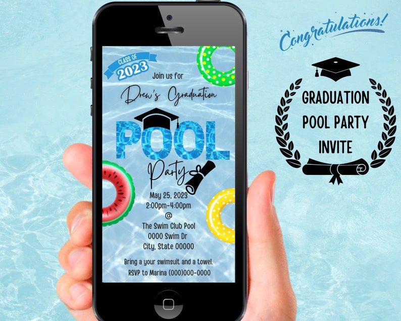 Graduation Pool Party Animated Graduation Pool Party Invite - Etsy