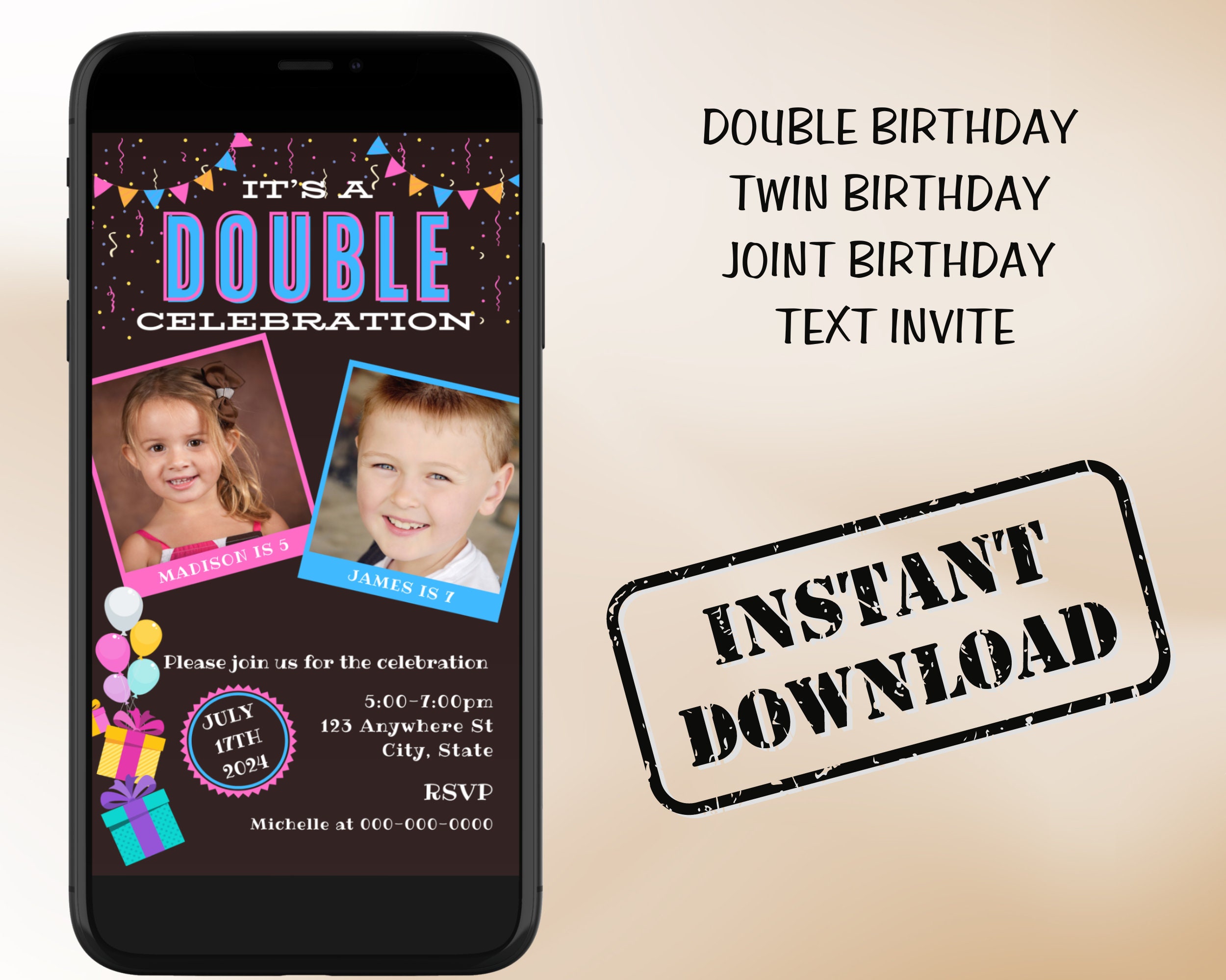 Editable Joint Birthday Invitation | Double Birthday Party Invite ...