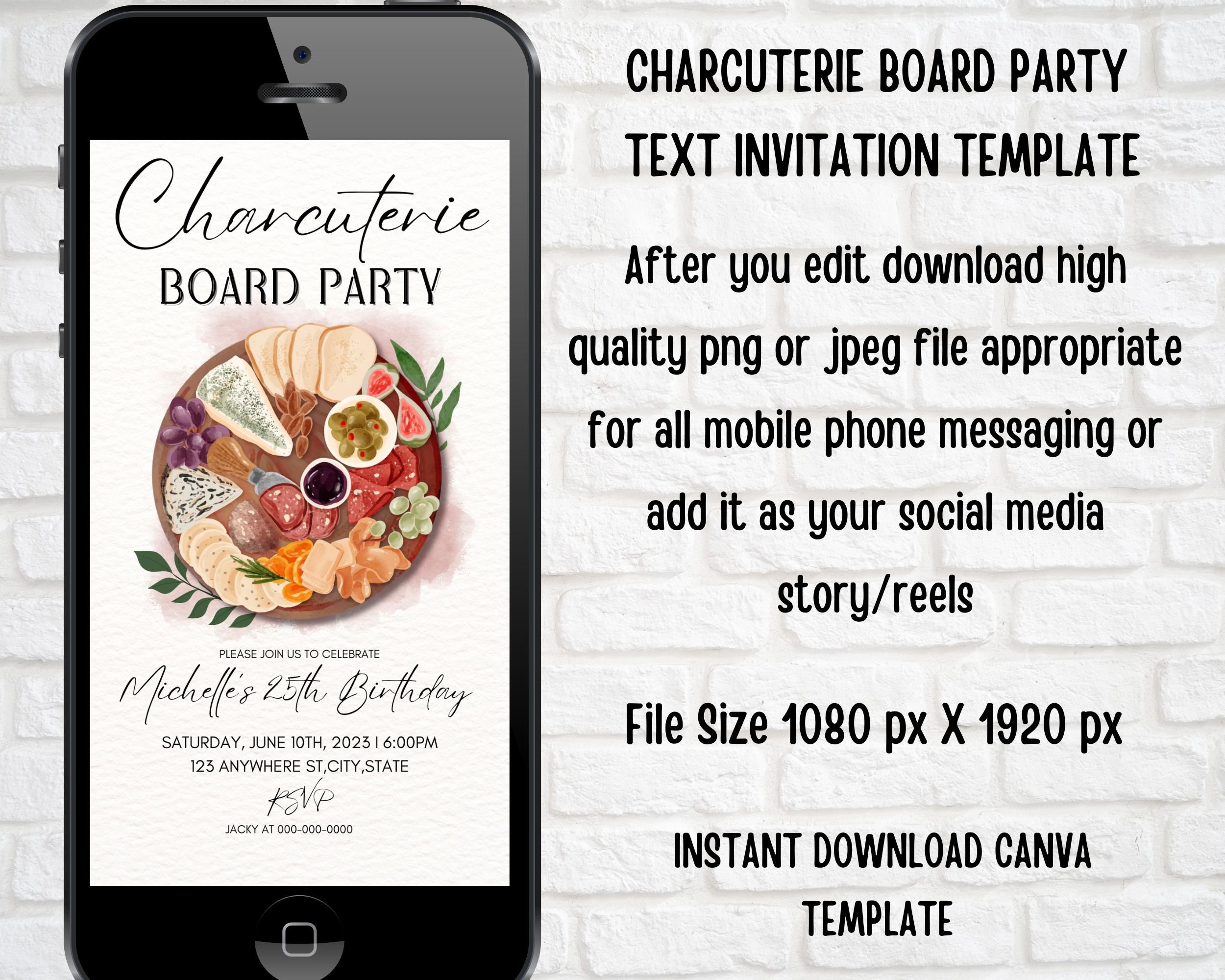 Editable Charcuterie Board Party Invitation Canva Template, Charcuterie ...