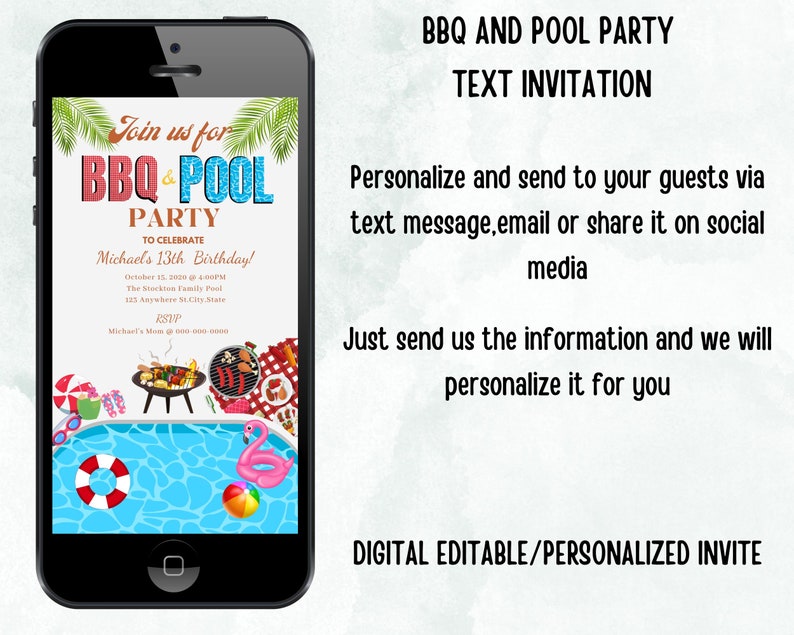 Editable BBQ Pool Party Invitation, BBQ Pool Birthday Party,backyard ...