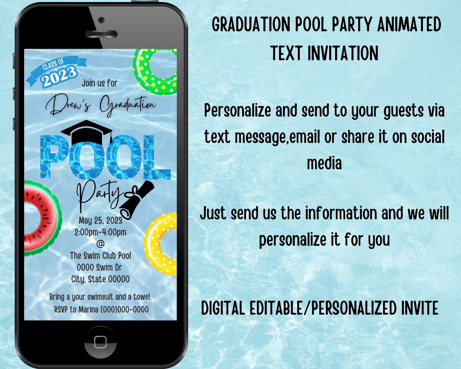 Graduation Pool Party Animated Graduation Pool Party Invite - Etsy