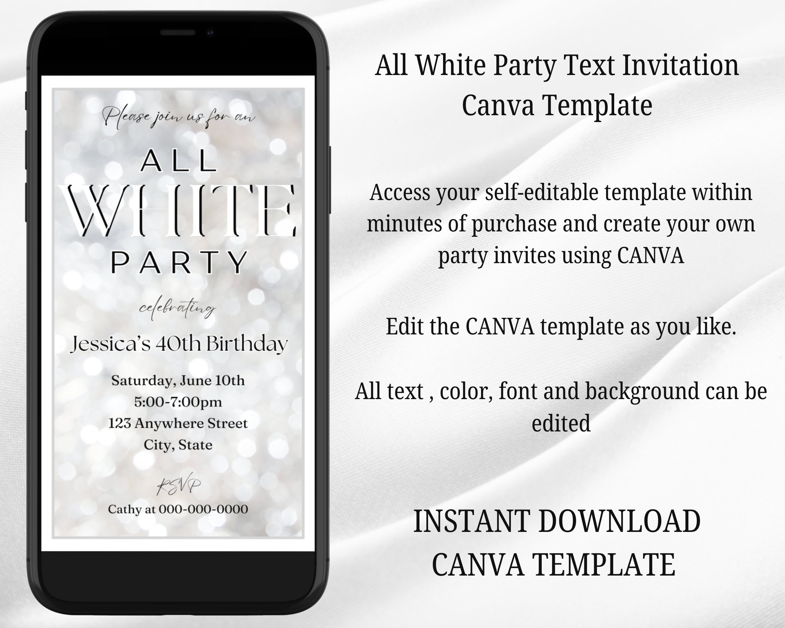 Digital All White Birthday Party Invitation, All White Party Invite ...