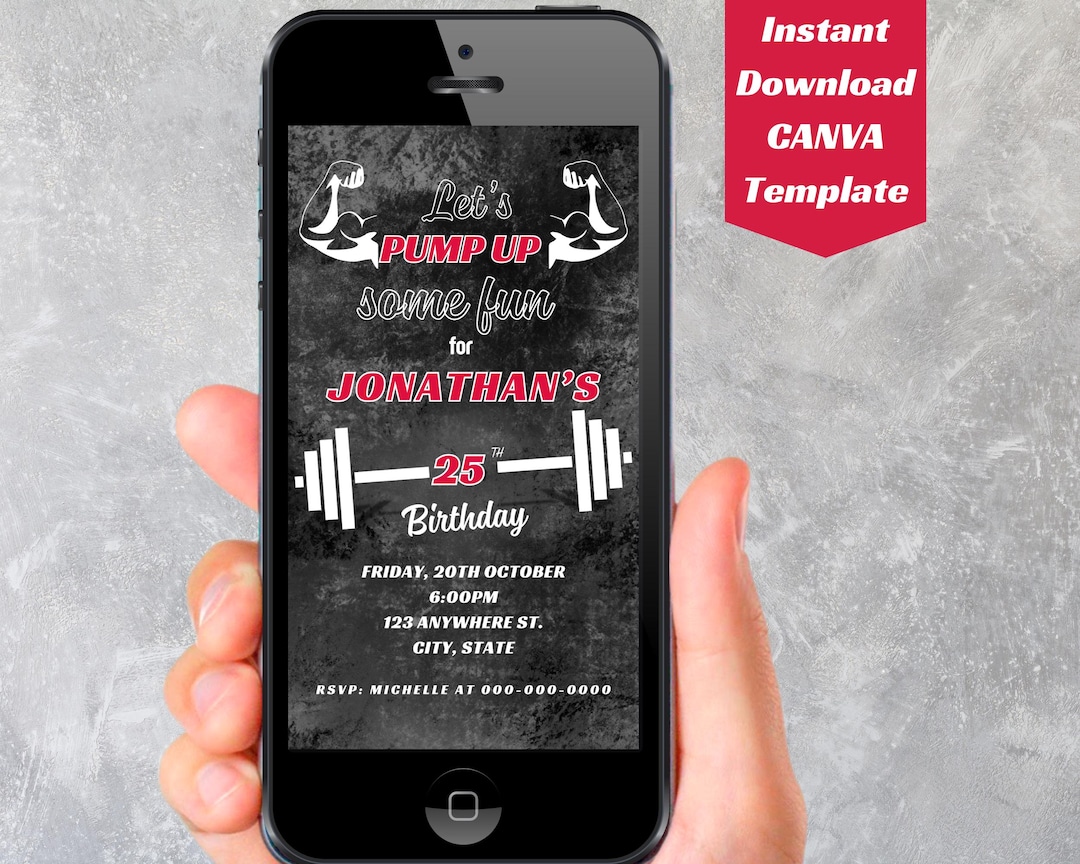 Editable Fitness Gym Birthday Invitation, Fitness Theme Birthday Party ...