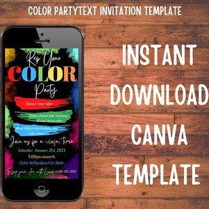 Color Party Invitation, Editable Template Online, Rainbow Party ...