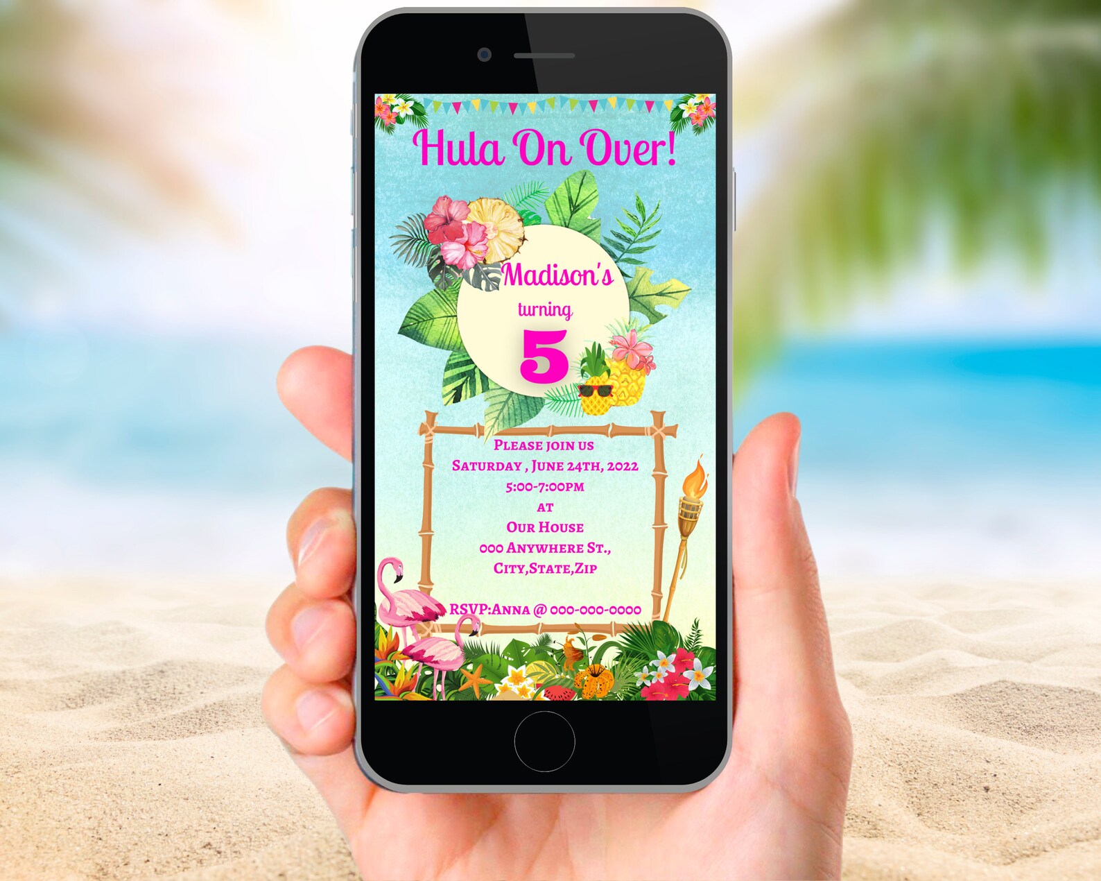 Hula on Over Birthday Party Invite, Aloha Birthday Invitation, Tropical ...