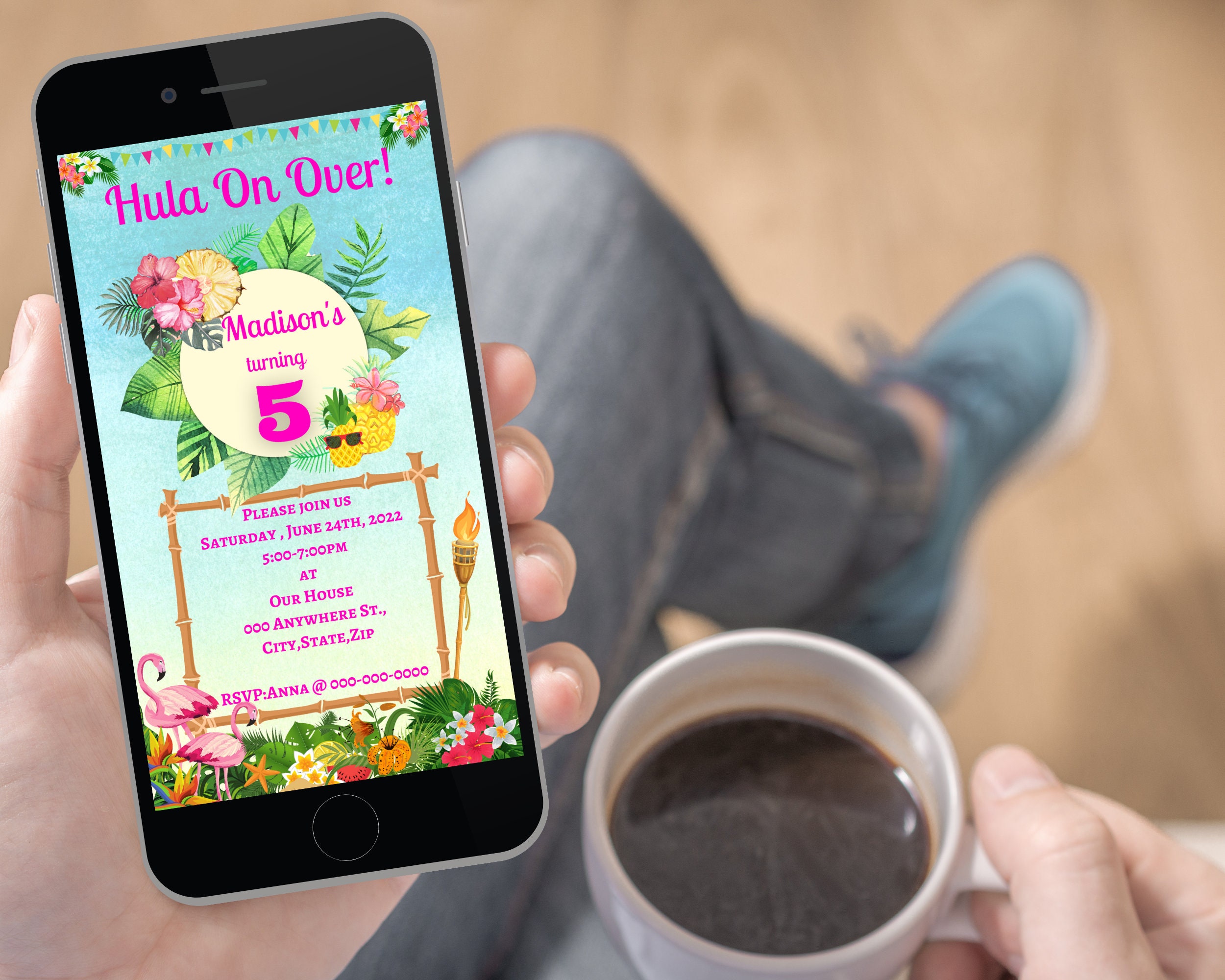 Hula on Over Birthday Party Invite, Aloha Birthday Invitation, Tropical ...