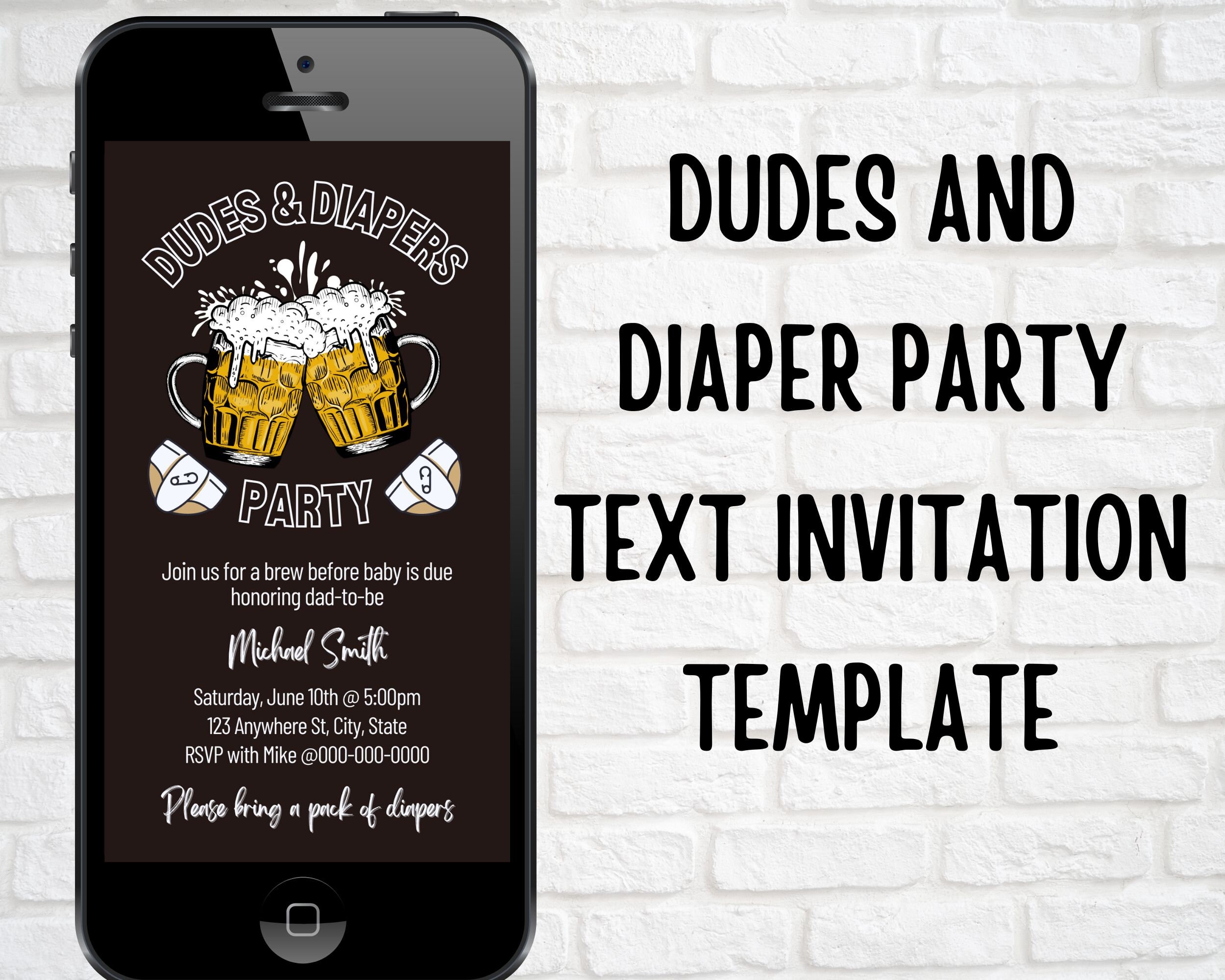 Dudes and Diapers Electronic Invitation, Text Evite, Editable Beer and ...