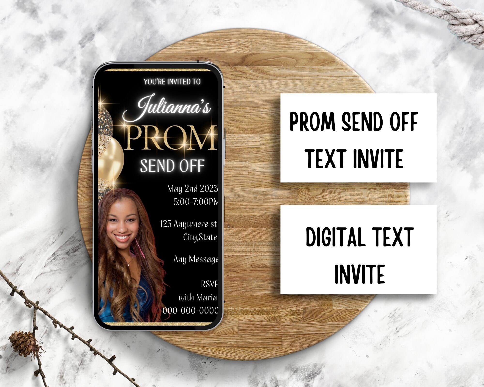 PROM Send off Invite Mobile Text, Prom Night Send off Party Text Invite ...
