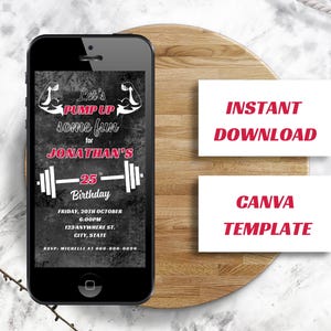 Editable Fitness Gym Birthday Invitation, Fitness Theme Birthday Party ...