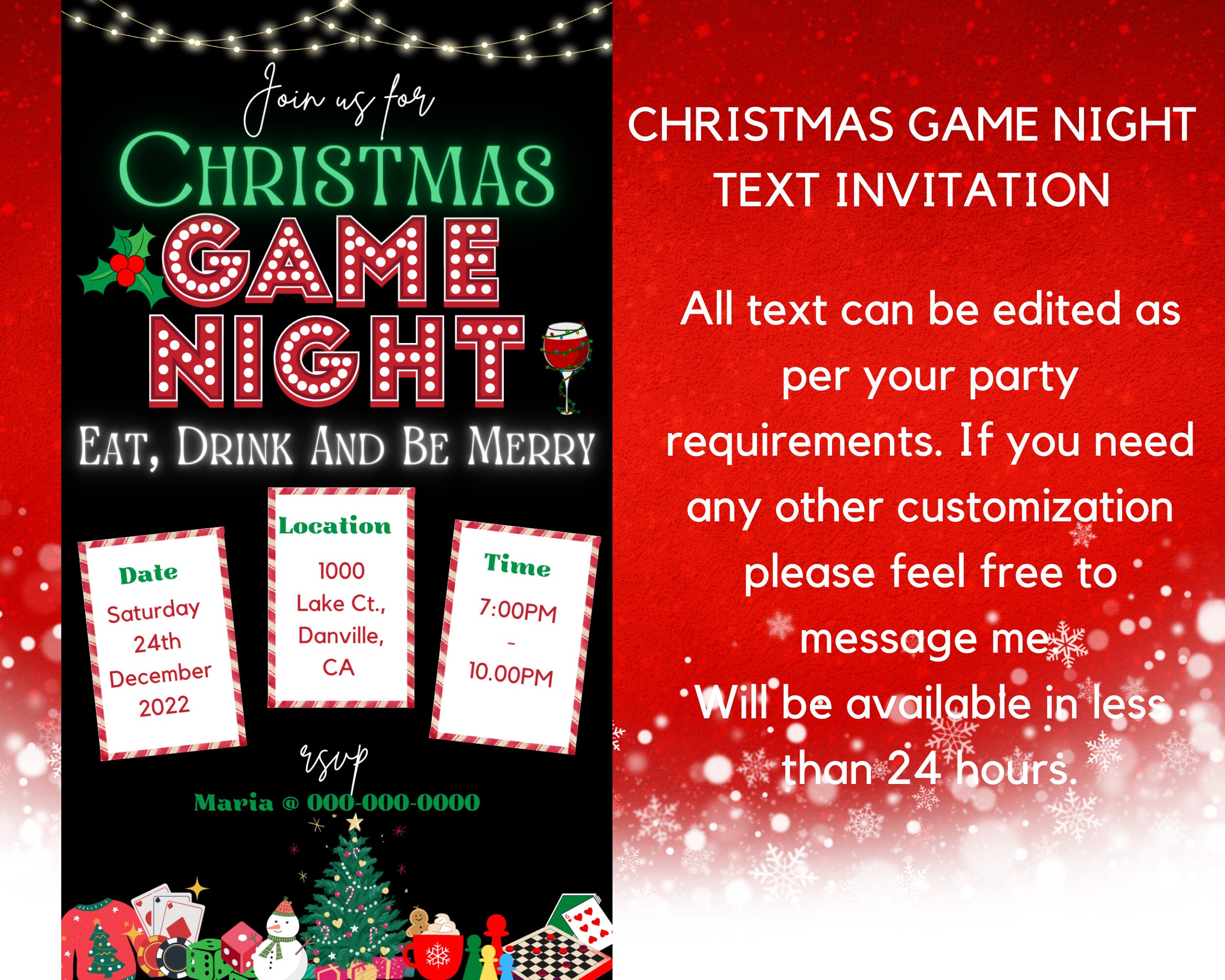 Digital Christmas Game Night Invitation , Christmas Game Night Invite ...