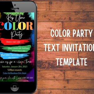 Color Party Invitation, Editable Template Online, Rainbow Party ...