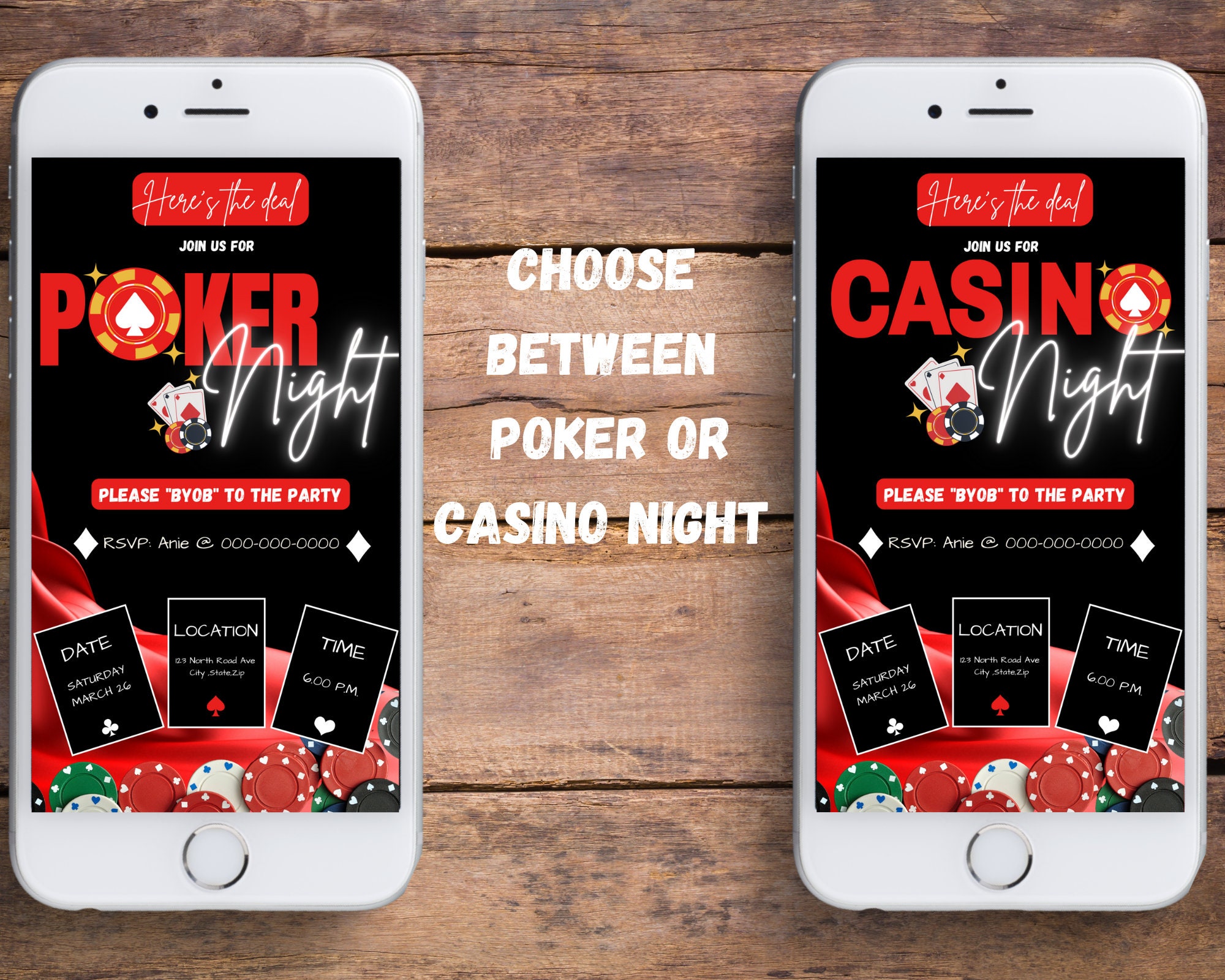 Poker Night Evite Invite, Game Night Invitation, Editable Poker Night ...