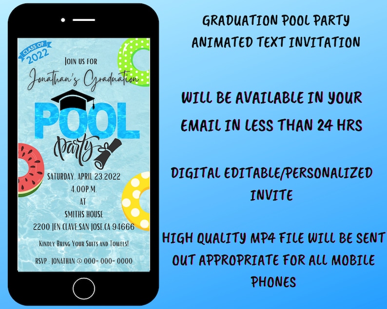 Graduation Pool Party Animated Graduation Pool Party Invite - Etsy