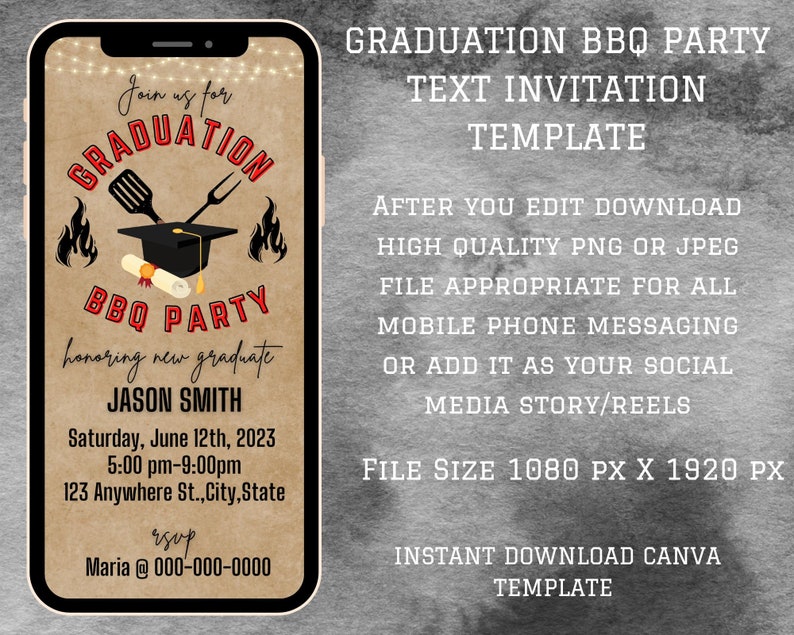Graduation Party Invitation, Graduation BBQ Party Invite, Graduation ...