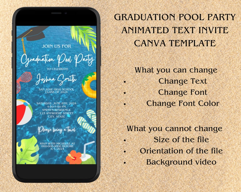 Animated Graduation Pool Party Invitation Template, Fun Pool Party ...