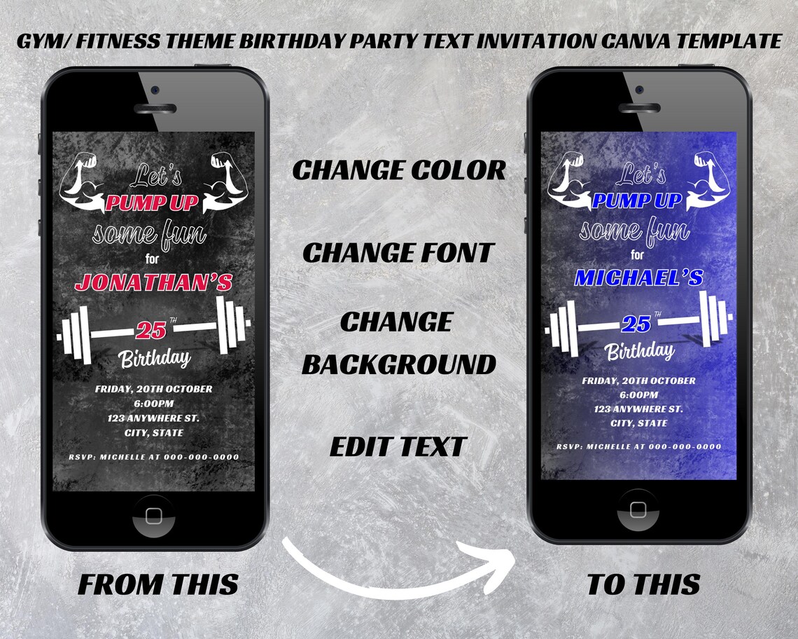 Editable Fitness Gym Birthday Invitation, Fitness Theme Birthday Party ...