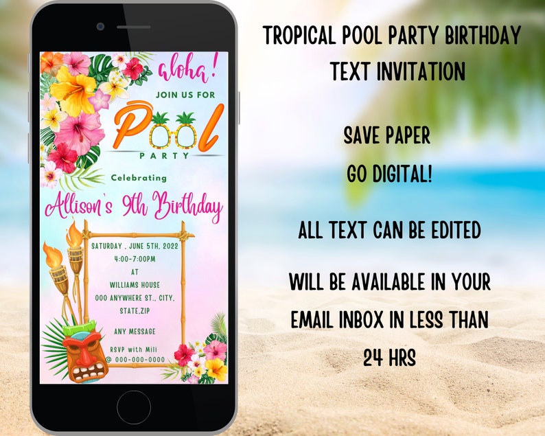 Aloha Birthday Invitation aloha Pool Party Invitation | Etsy