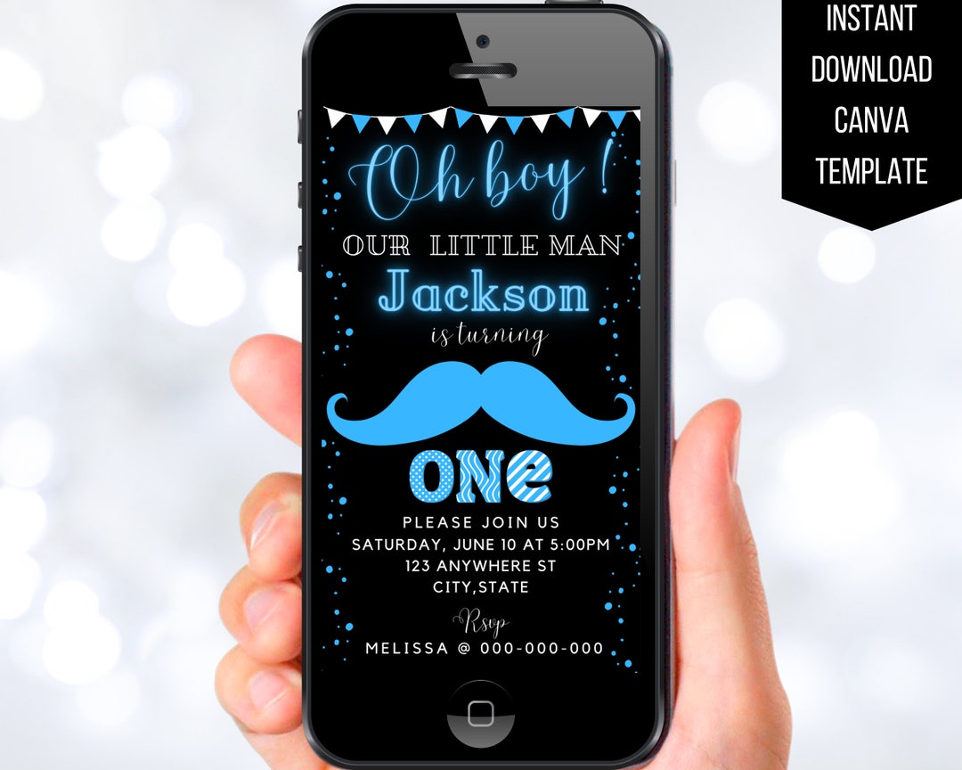 Digital Little Man Mustache First Birthday Invitation Template, Little ...